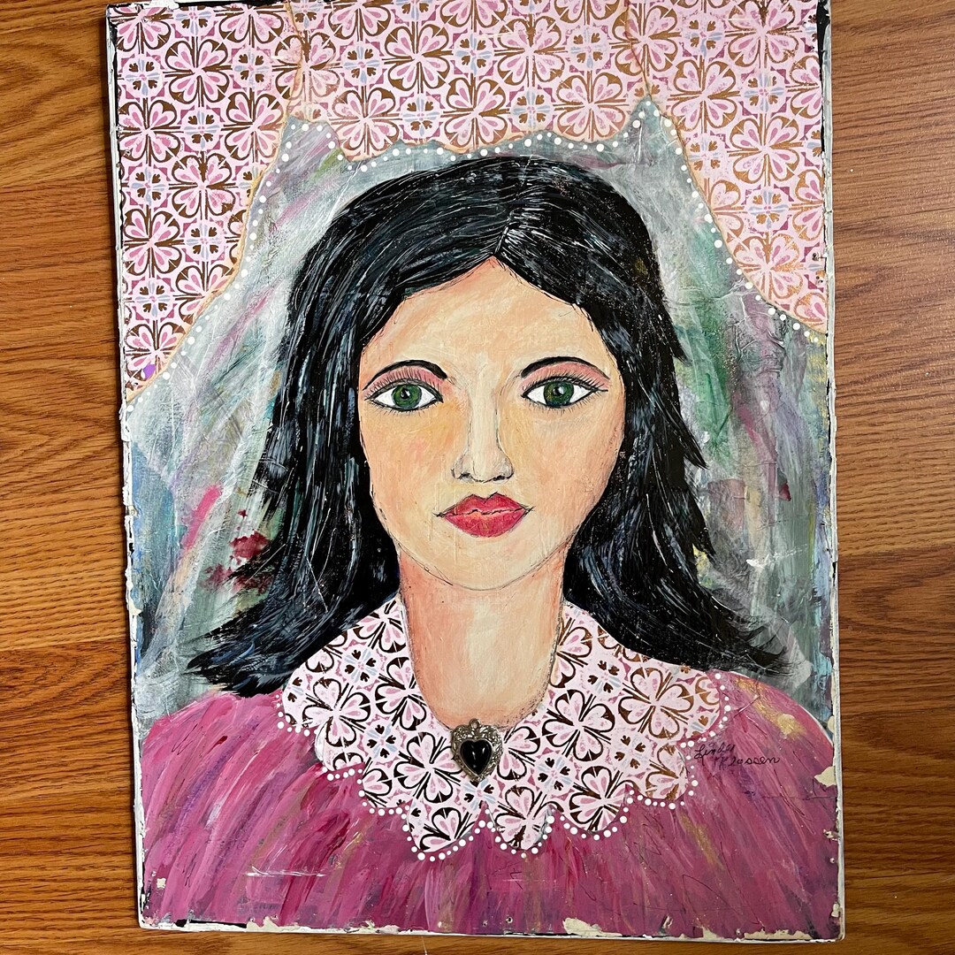 Mixed Media Woman Portrait: Acrylic Collage on Canvas (12x16) - Etsy