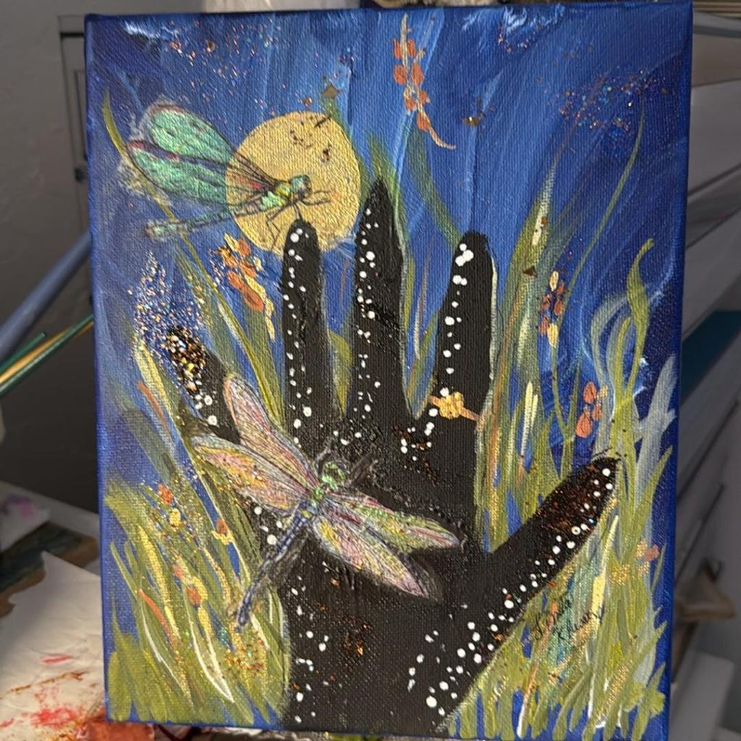 Original Art Fantasy Art Hand Moon Dragonfly Stretched Canvas 8x10 - Etsy