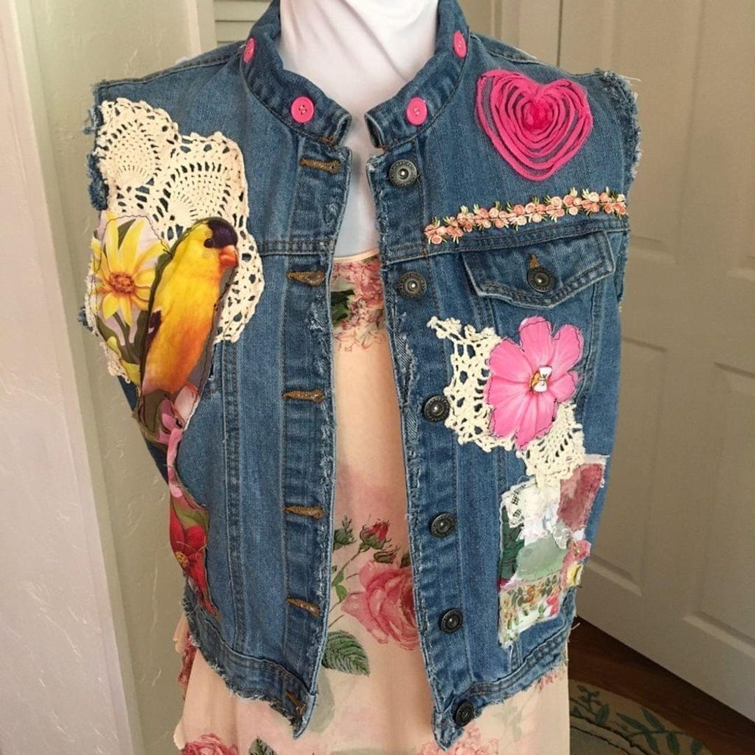 Vest Upcycled Denim Vest Tattered Remade OOAK Unique Artful - Etsy