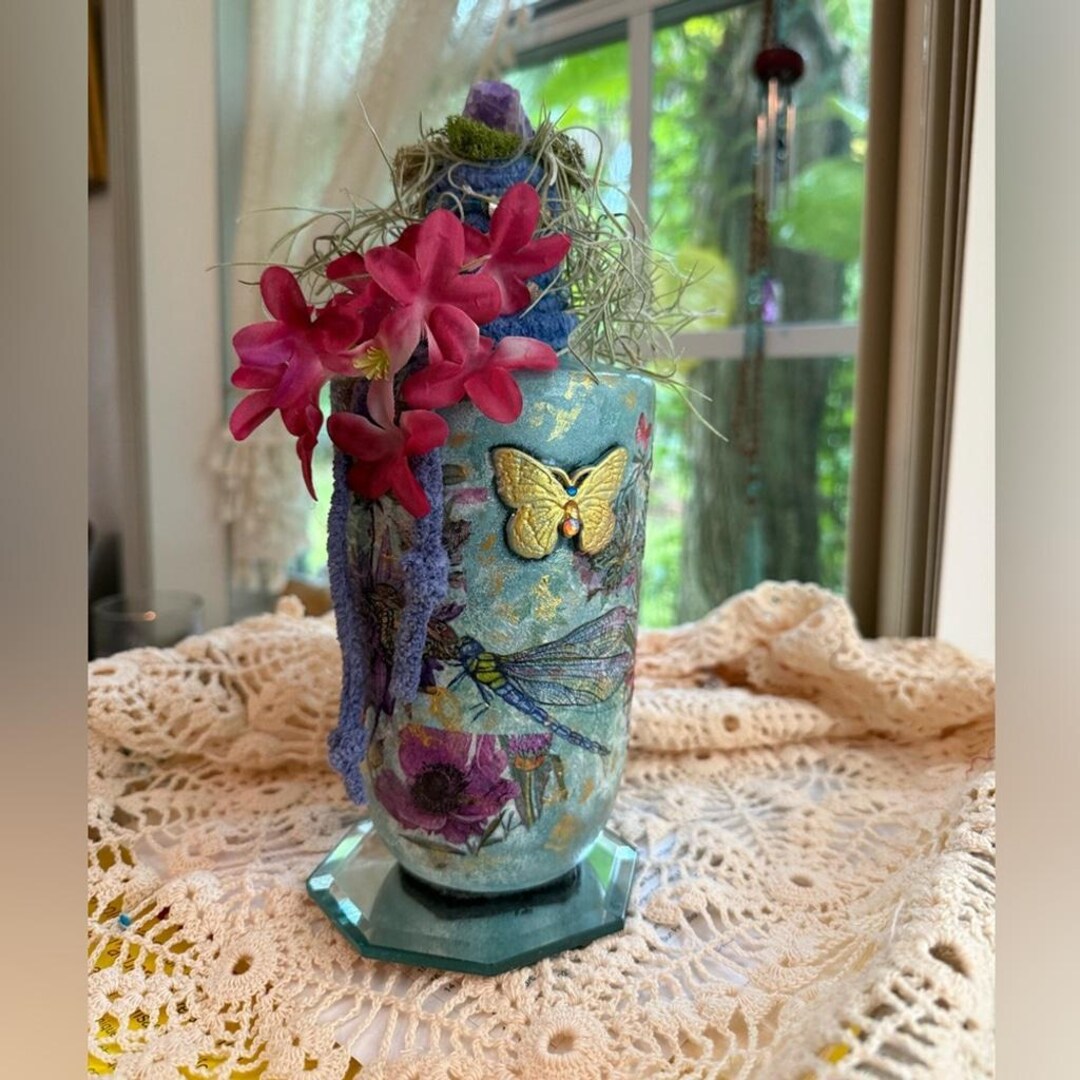 The Dragonfly’s Dream Altered Art Bottle, Chalk Painted Vintage ...