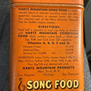 Hartz Mountain Song Food Tin, Canary / Bird Food New York No. 210 - Etsy