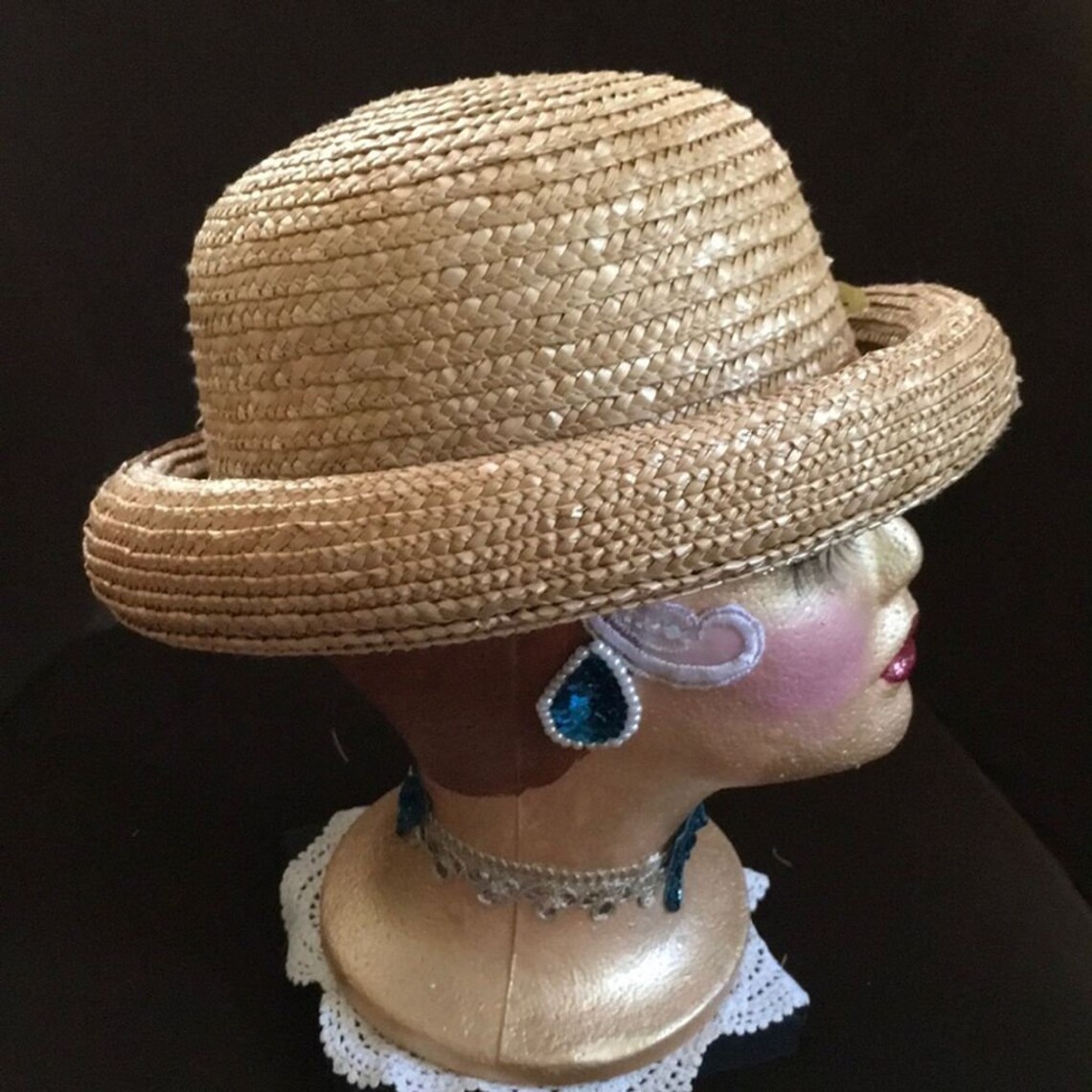 Vintage Fedora Straw Hat With Turned up Rolled Brim. 23 Around Inside ...