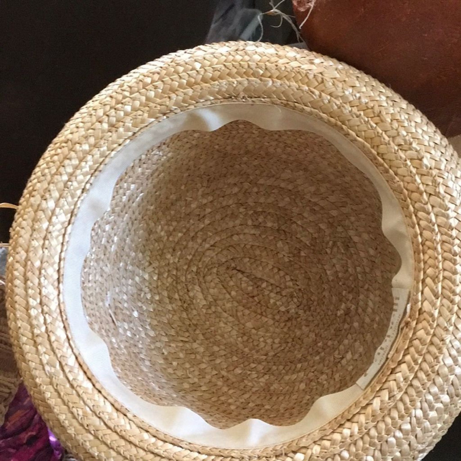 Vintage Fedora Straw Hat With Turned up Rolled Brim. 23 Around Inside ...