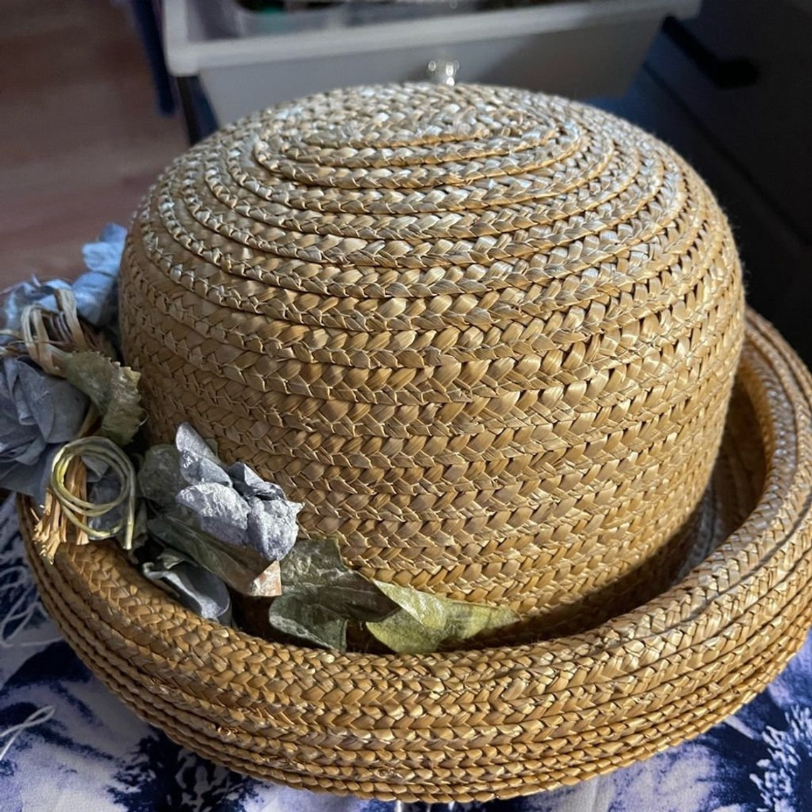 Vintage Fedora Straw Hat With Turned up Rolled Brim. 23 Around Inside ...