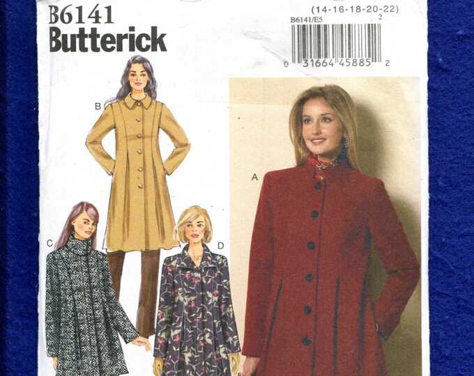 Butterick 6141 Princess Seam Coats With High Collar Pattern Size 14 to ...