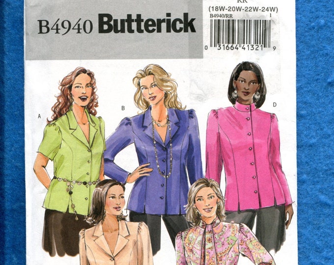 Butterick 4940 Classic Princess Seam Blouses Pattern Size 18W to 24W ...