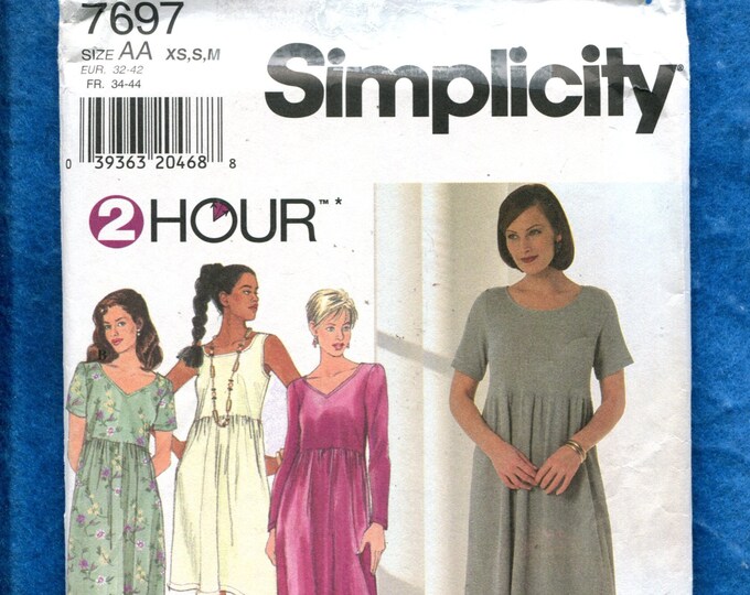 Simplicity 7697 Easy Fitting Raised Waist Dresses Pattern Size XS..S..M ...
