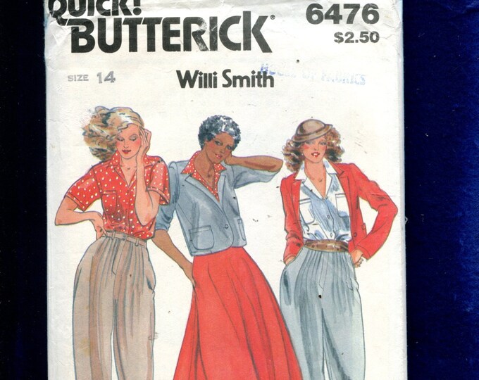 1980's Butterick 6476 Designer Willi Smith Pleated Pants Flared Skirt ...