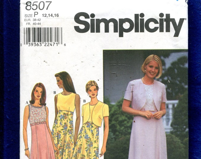 Simplicity 8507 Mother of the Bride Dress & Bolero Pattern Size 12..14 ...