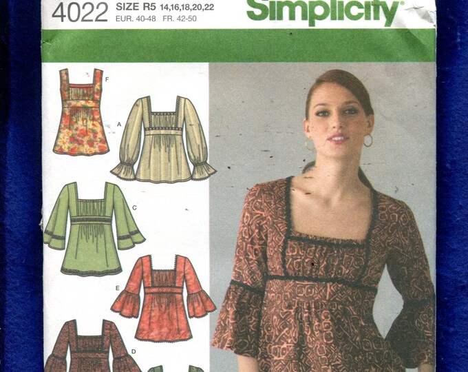 Simplicity 4022 Country Chic Empire Waist Tops Pattern Size 14 to 22 ...
