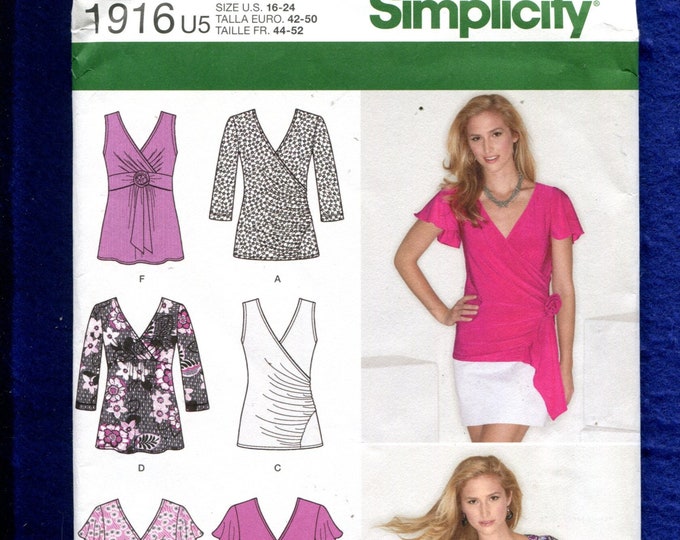 Simplicity 1916 Surplice Blouses With V Necklines Size 16 to 24 UNCUT ...