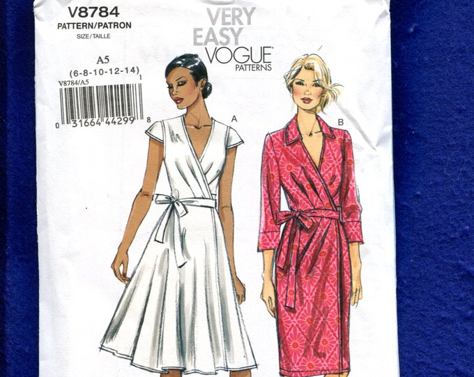Vogue 8784 Flared & Slim Skirt Wrap Dresses Pattern Size 6 to 14 UNCUT ...