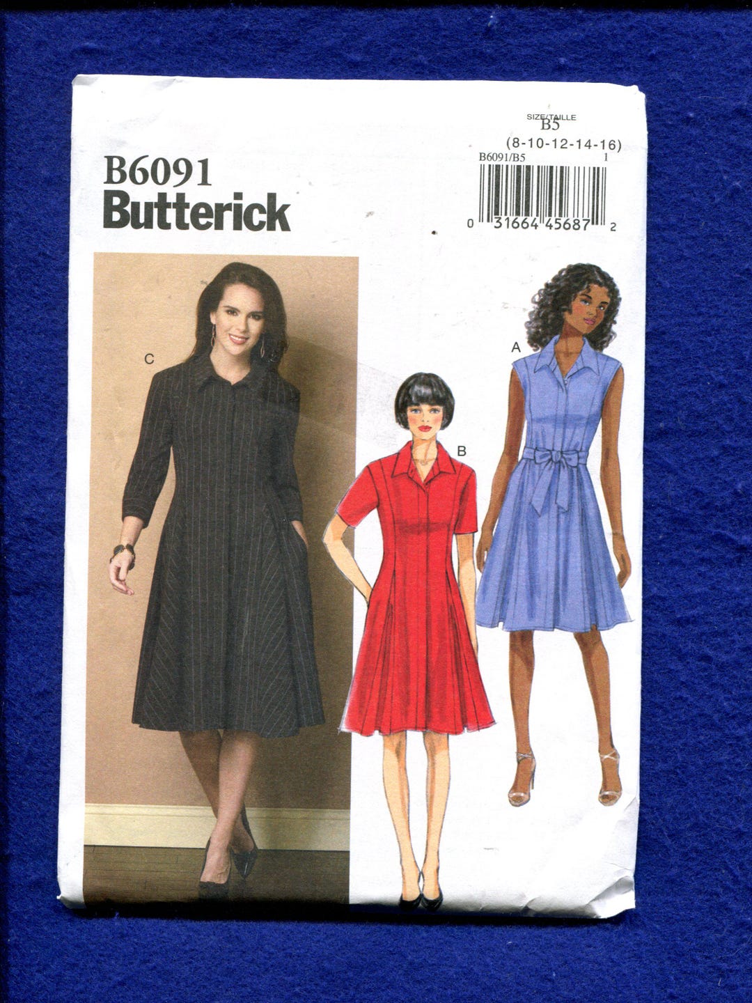 Butterick 6091 Flared Princess Seam Shirt Dresses Pattern Sizes 8 to 16 ...