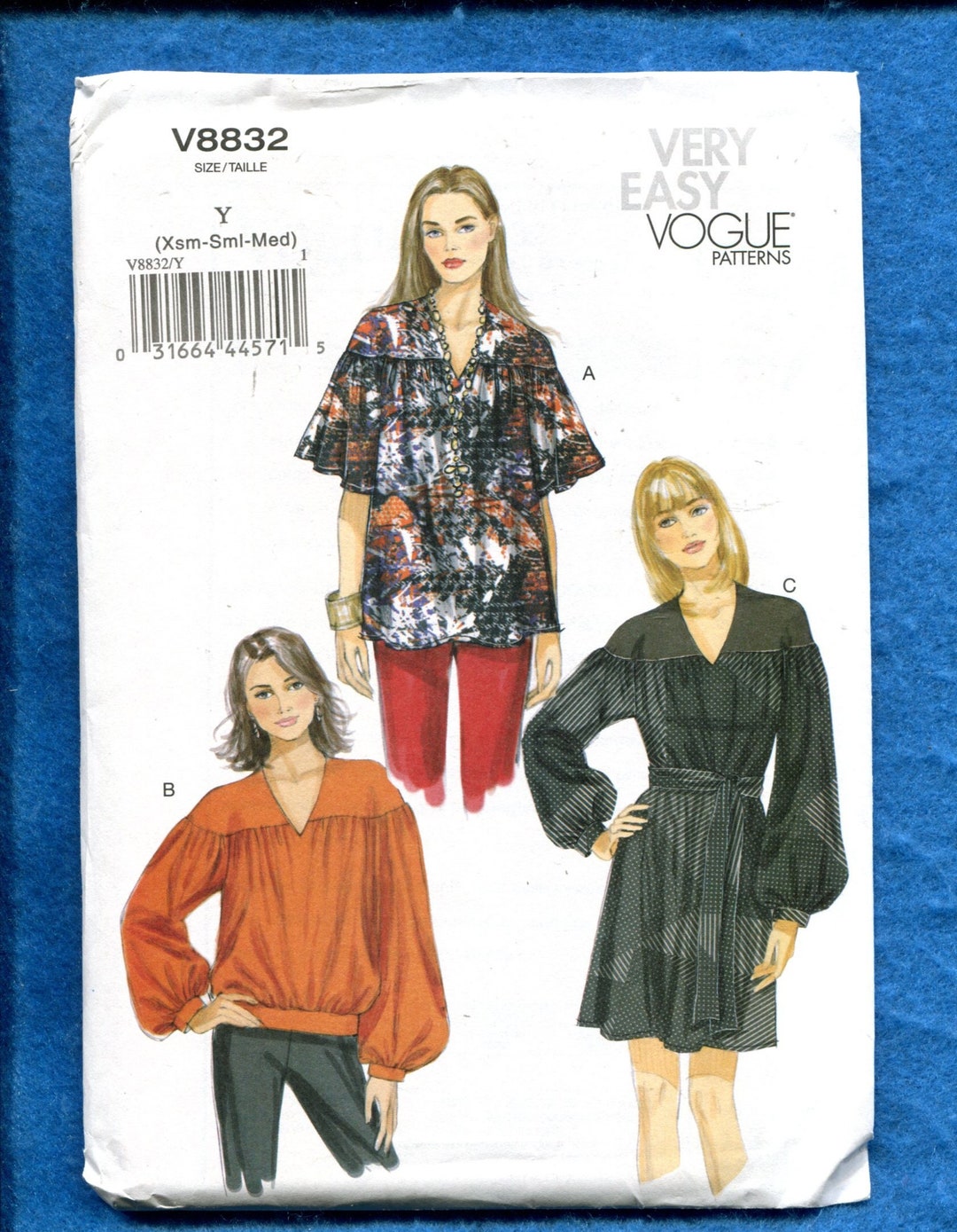Vogue 8832 Boho Chic Pirate Blouses & Dress Pattern Size XS..S..M UNCUT ...