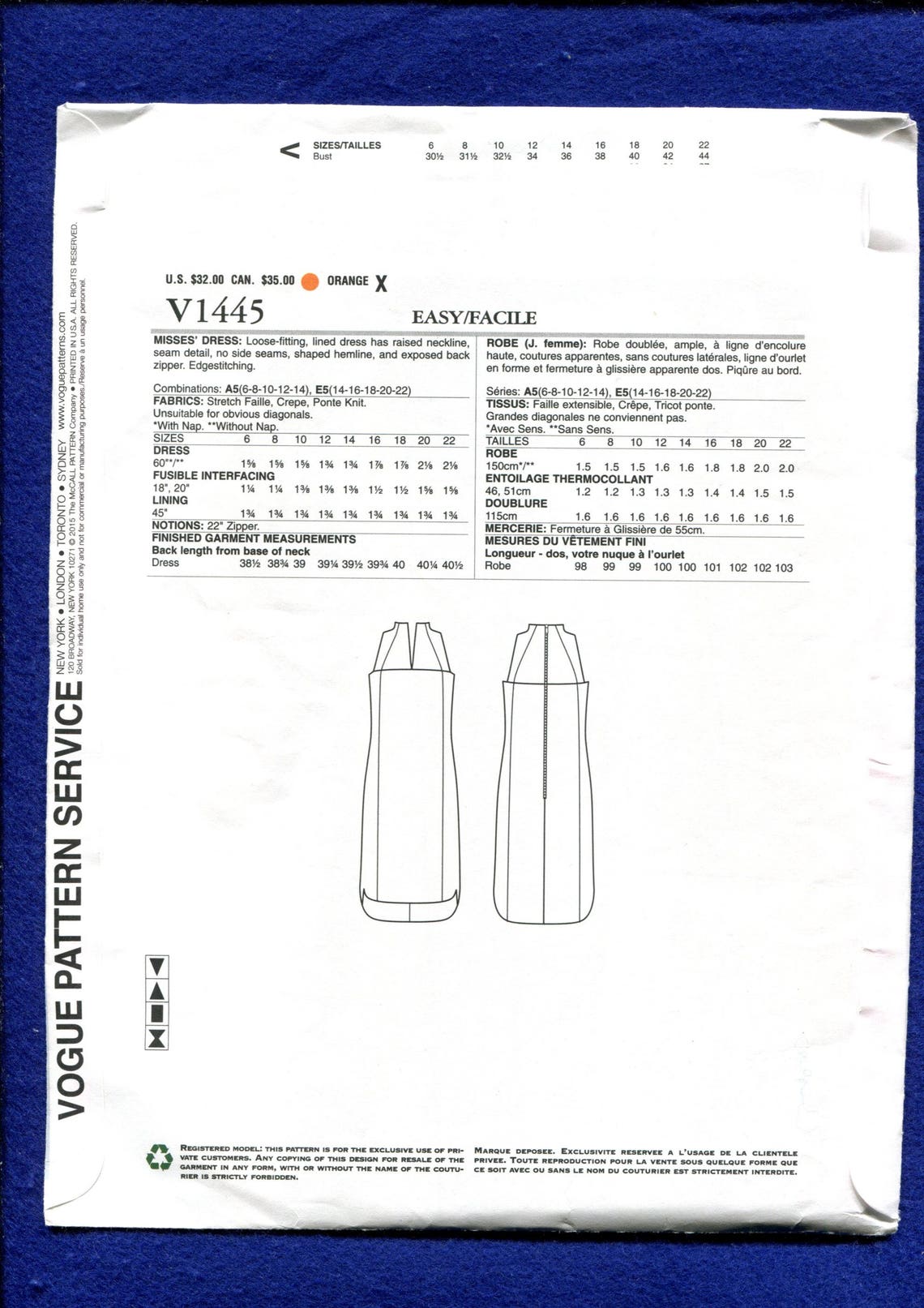 Vogue 1445 Pamella Roland Moda Forward Dress Pattern Tamaño 6 - Etsy España