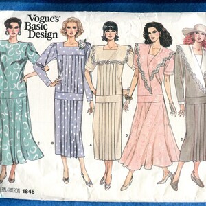 1980's Vogue 1846 Turn of the Century Drop Waist Dresses Size 8..10..12 ...