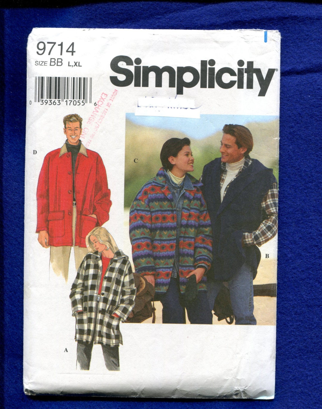 Simplicity 9714 Ranch Hand Coats & Vest for Men or Women Size L..XL ...