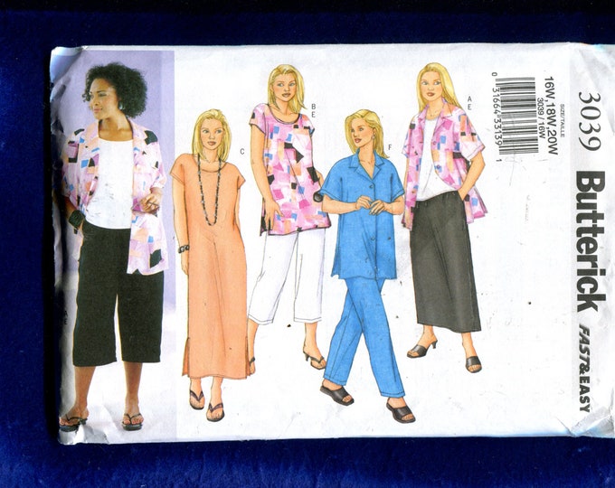 Butterick 3039 Easy Fitting Shirts Tee Dress Capri Pants & Skirt Size ...