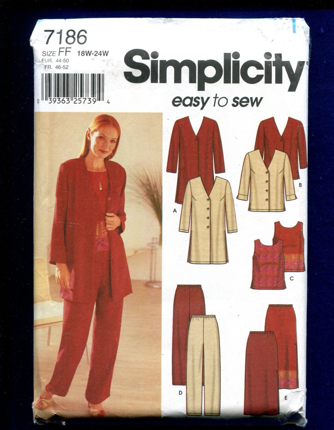Simplicity 7186 Easy Fitting Wardrobe Pattern Size 18W to 24W UNCUT - Etsy
