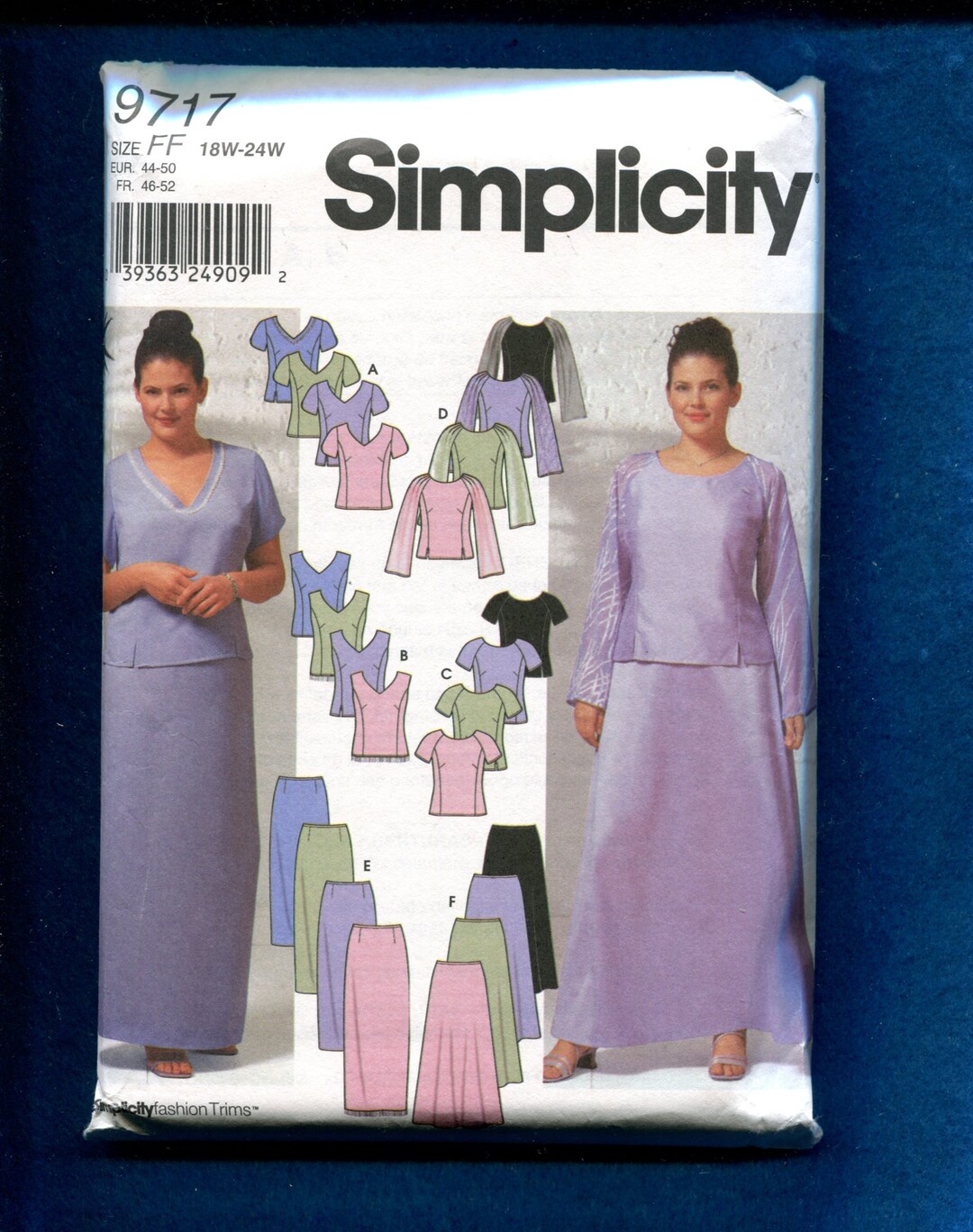 Simplicity 9717 Evening Length Skirts & Tops Pattern Size 18W to 24W ...