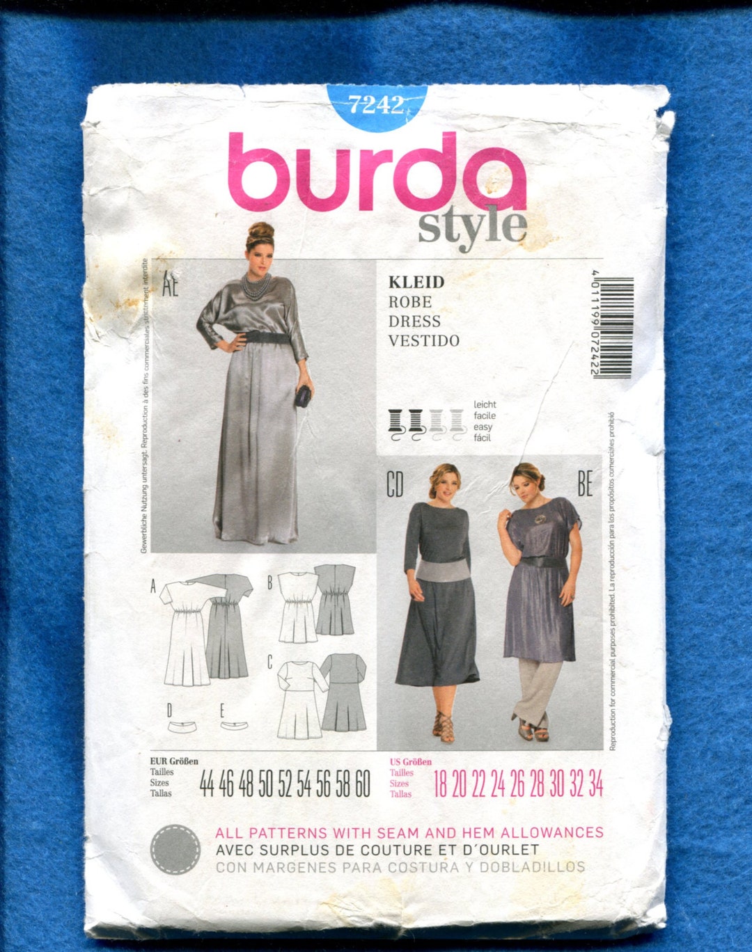 Burda 7242 Modern Easy Fitting Dresses or Tunic for Women Sizes 18 to ...
