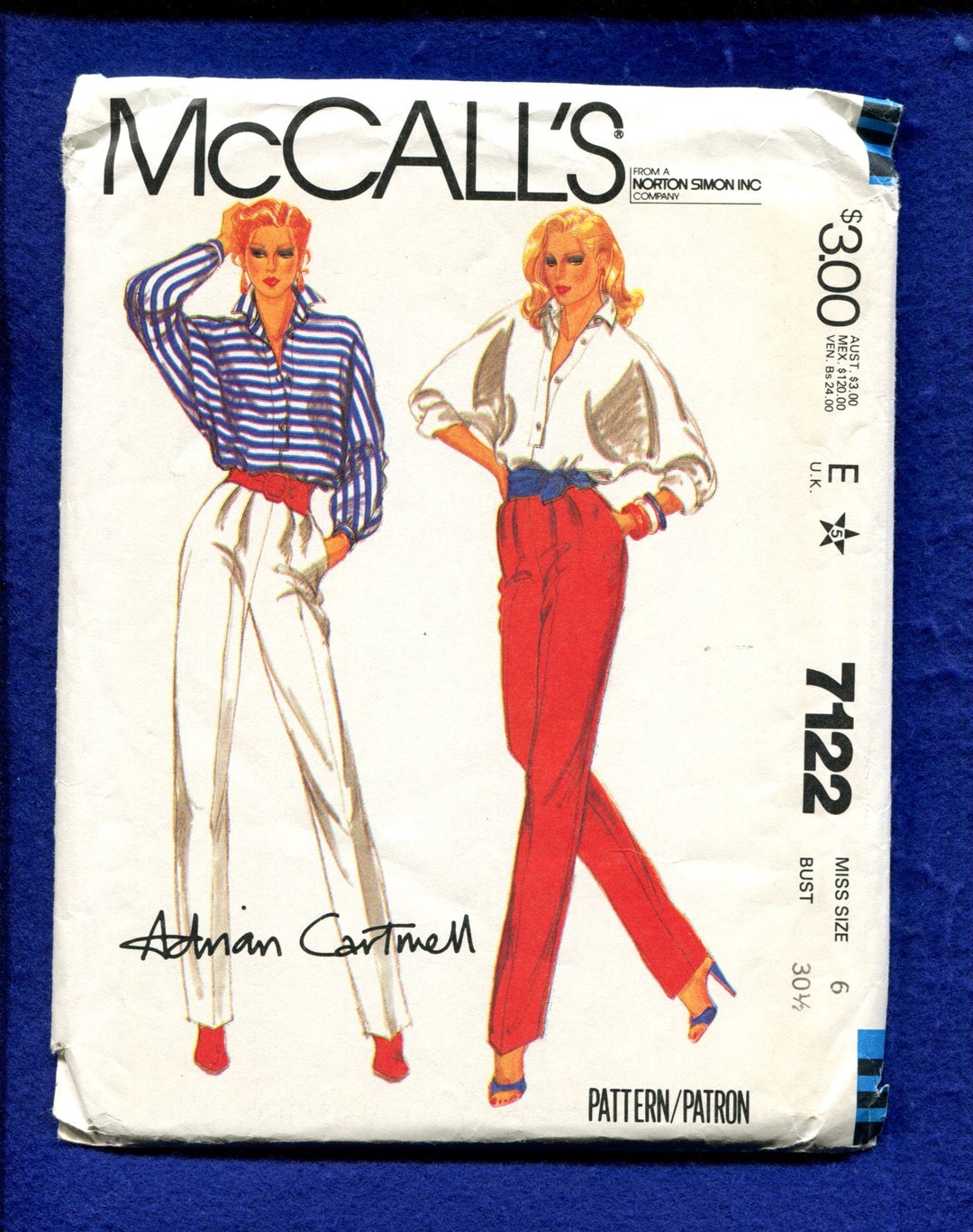 1980's Mccall's 7122 Designer Adrian Cartmell Slim Pants & Dolman ...