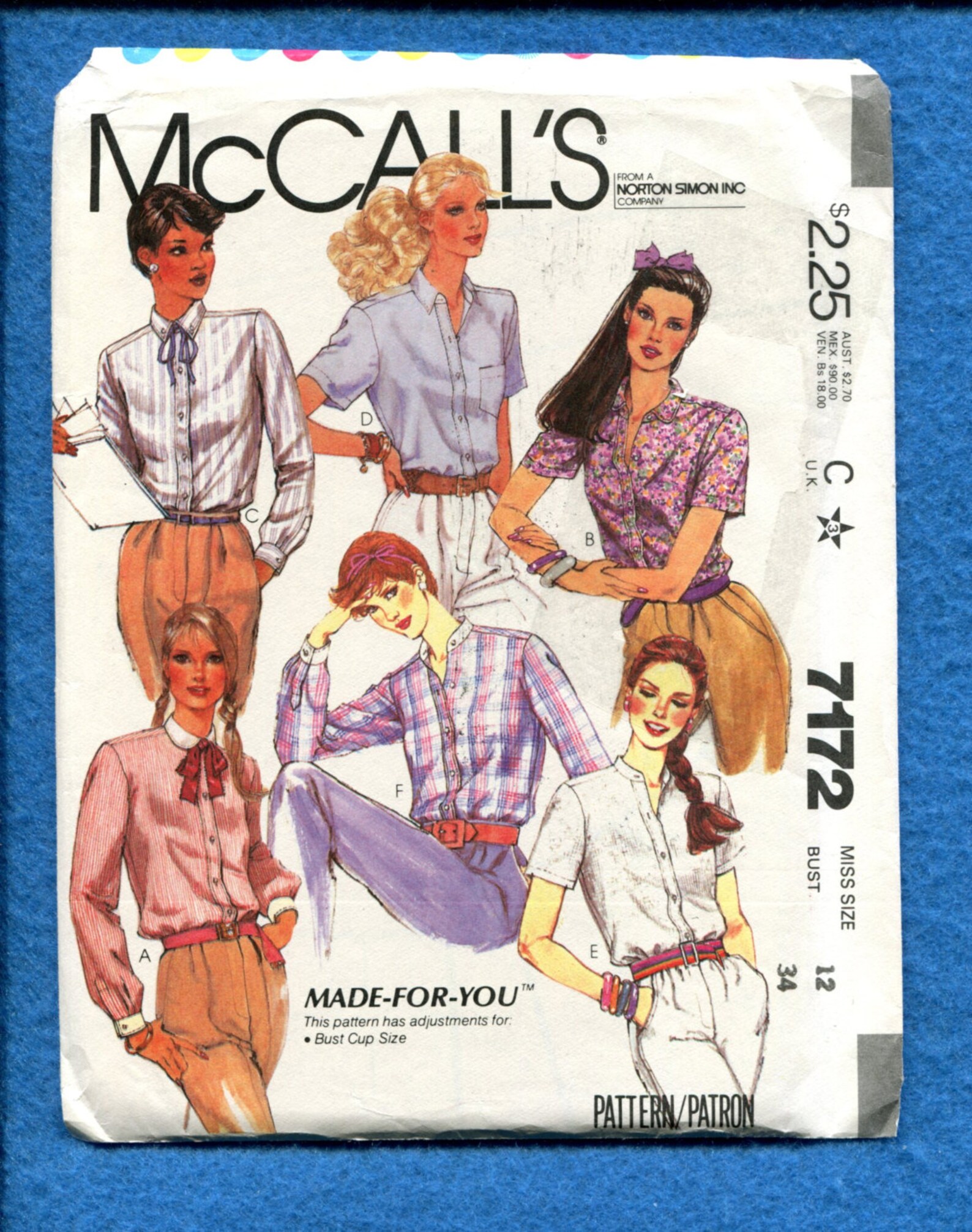 1980's Mccall's 7172 Classic Shirts Pattern Size 12 UNCUT - Etsy