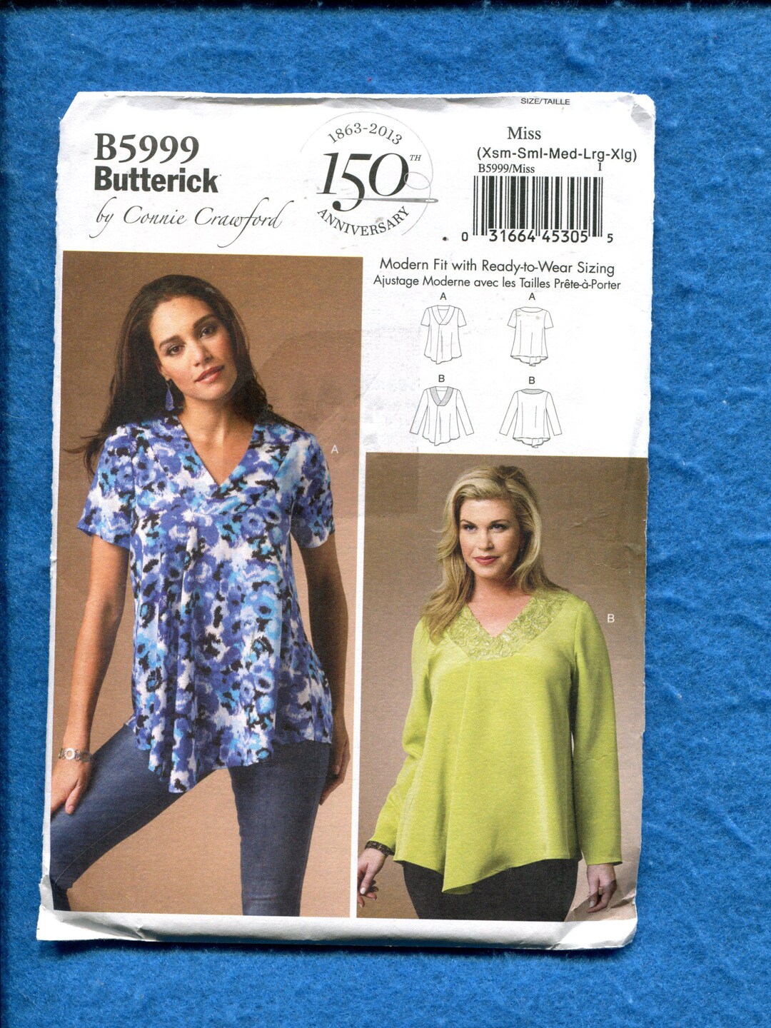 Butterick 5999 Easy Fitting Blouses With High Low Hem Pattern Sizes Xs ...
