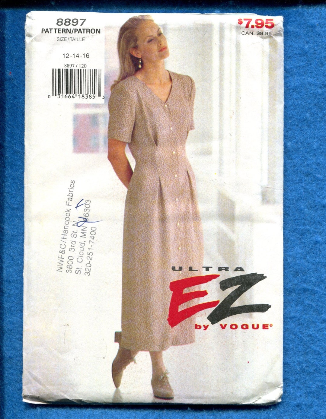 Vogue 8897 Easy Fitting Dress With Long Bodice Tucks & Front Buttons ...
