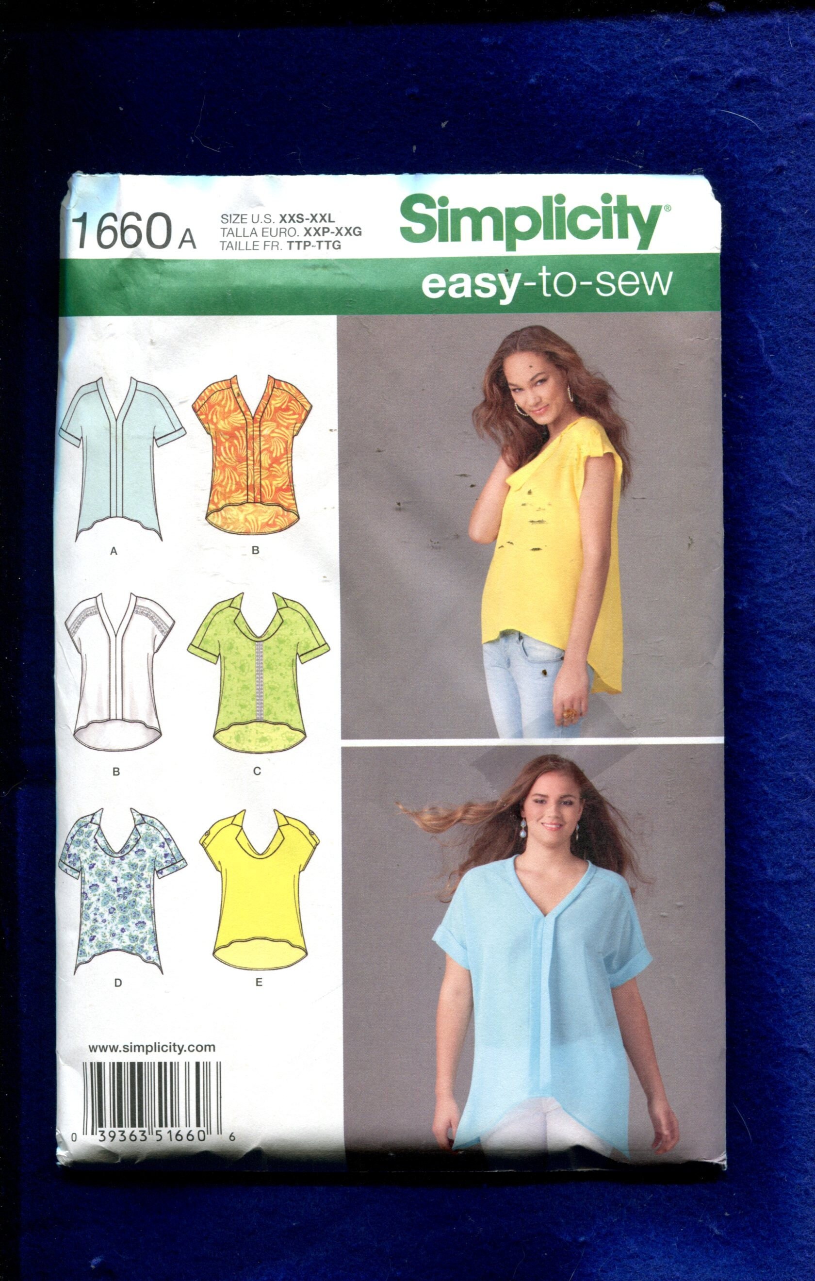 Simplicity 1660 Loose Fitting High Low Tops Pattern Size XXS to XXL ...
