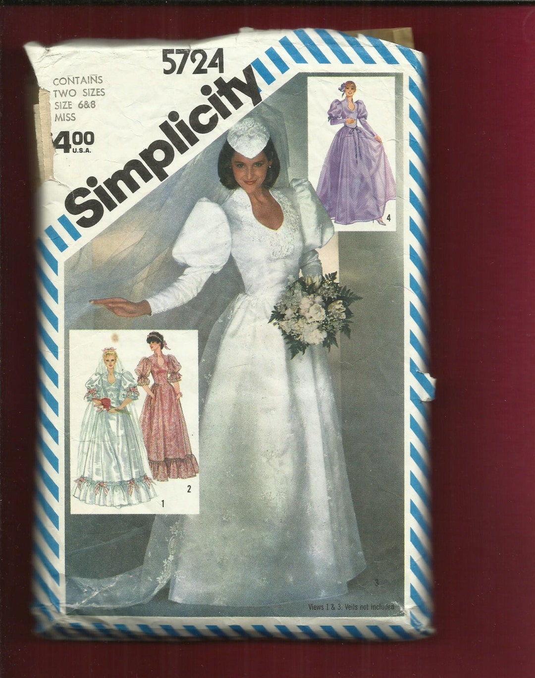 1982 Simplicity 5724 Deep Funnel Neckline Puff Bishop Sleeve Wedding ...