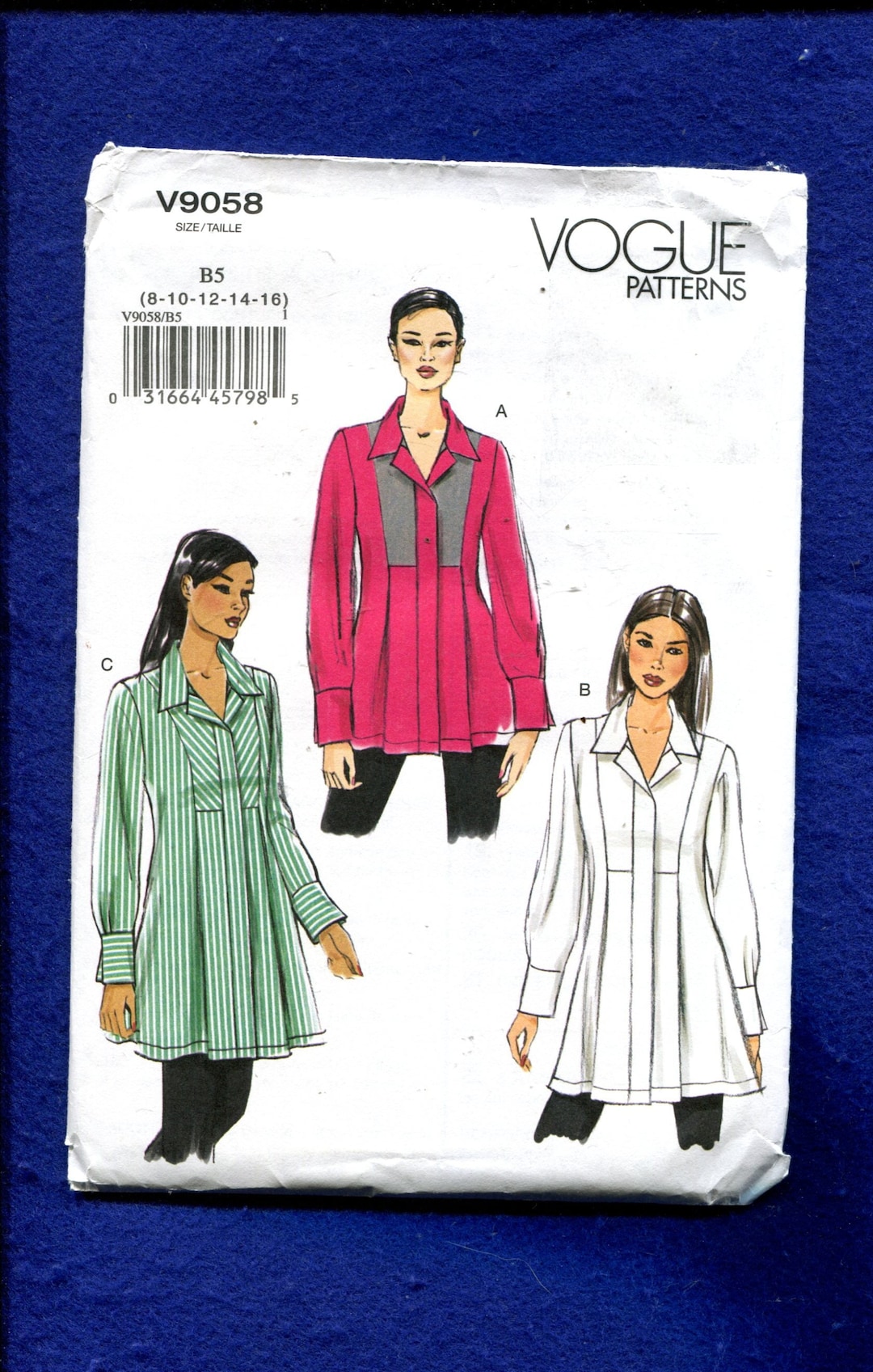 Vogue 9058 Tunics With Princess Seams & Cuffs Pattern Size 8 to 16 ...