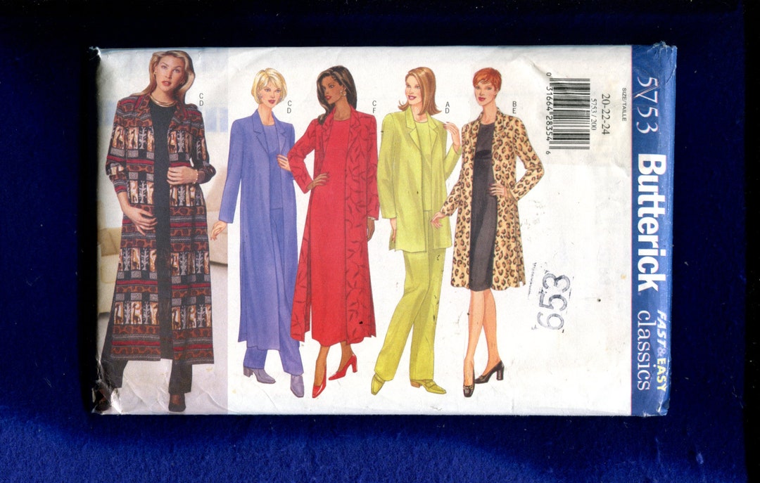 Butterick 5753 Chic Duster Pants & Dress Pattern Size 20..22..24 UNCUT ...