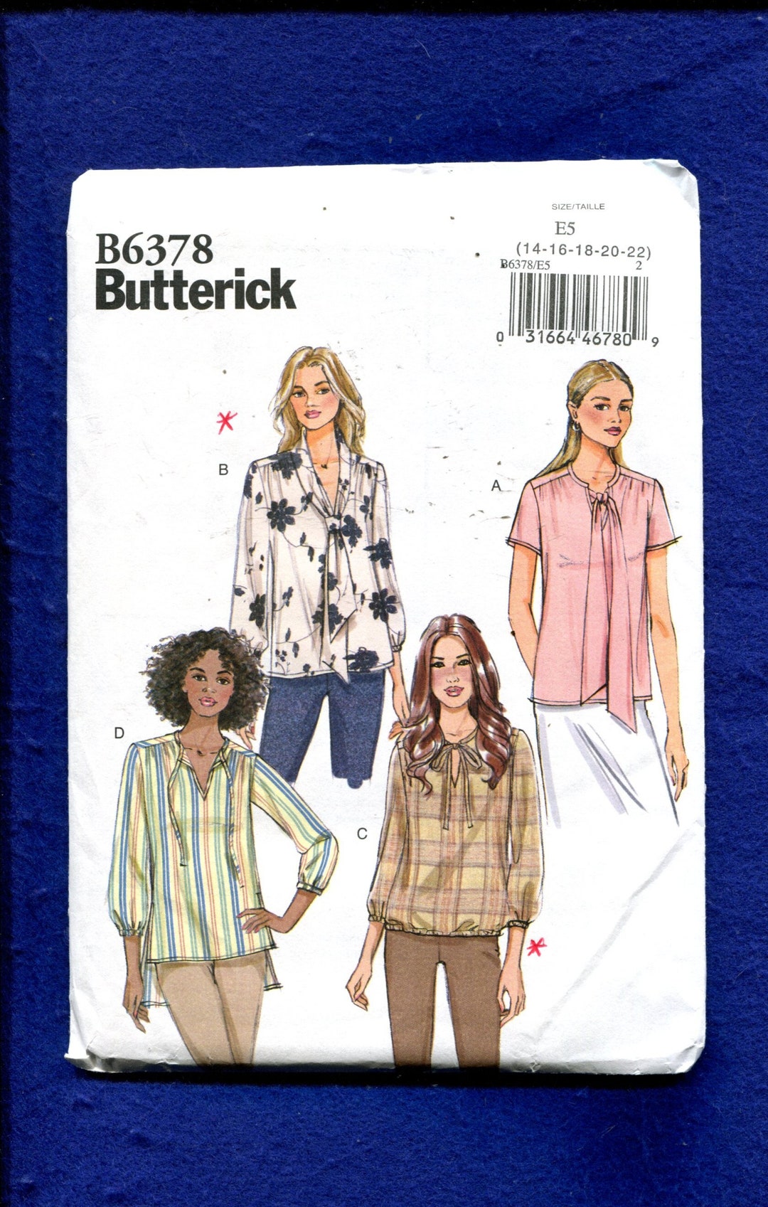Butterick 6378 Easy Fitting Blouses With Split Neckline Pattern Size 14 ...
