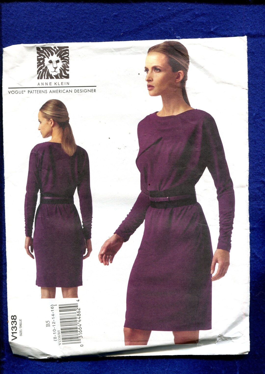 Vogue 1338 Designer Anne Klein Easy Fitting Long Sleeve Dress Pattern ...