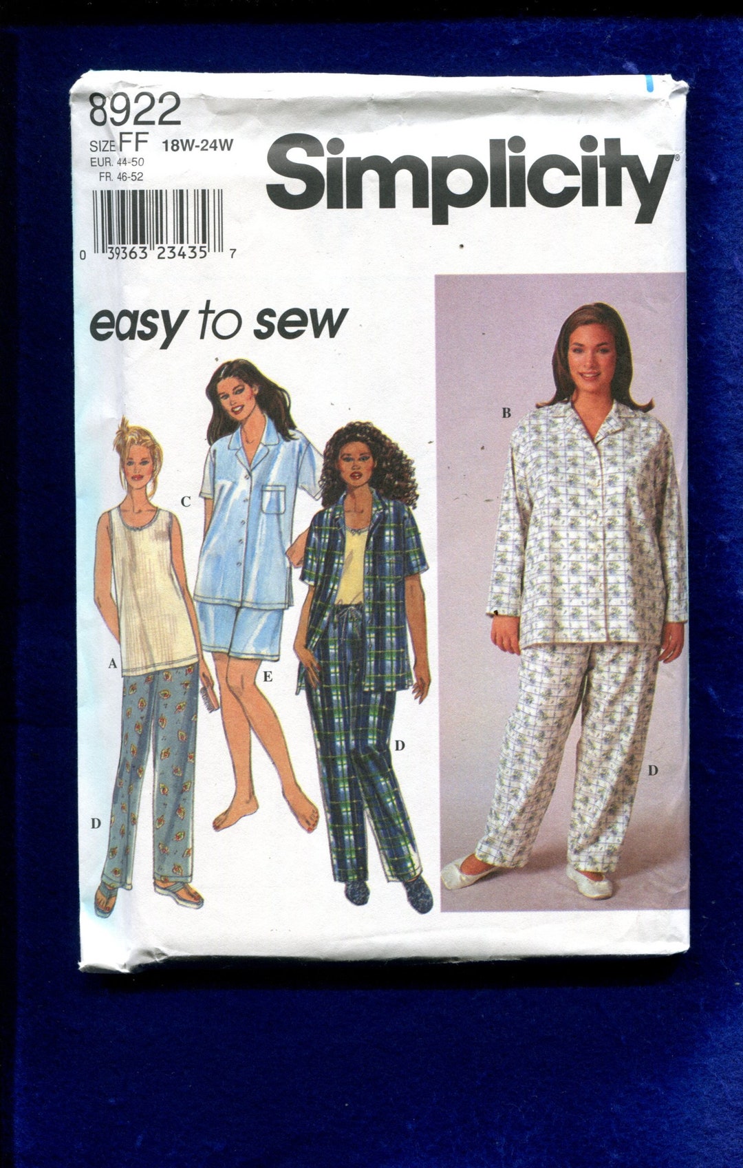 Simplicity 8922 Summer & Winter Pajamas Pattern Size 18W to 24W UNCUT ...