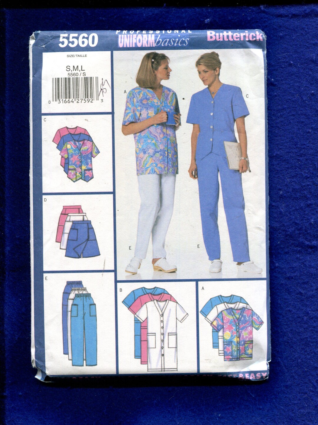 Butterick 5560 Medical & Dental Scrubs Uniforms Pattern Sizes S..M..L ...