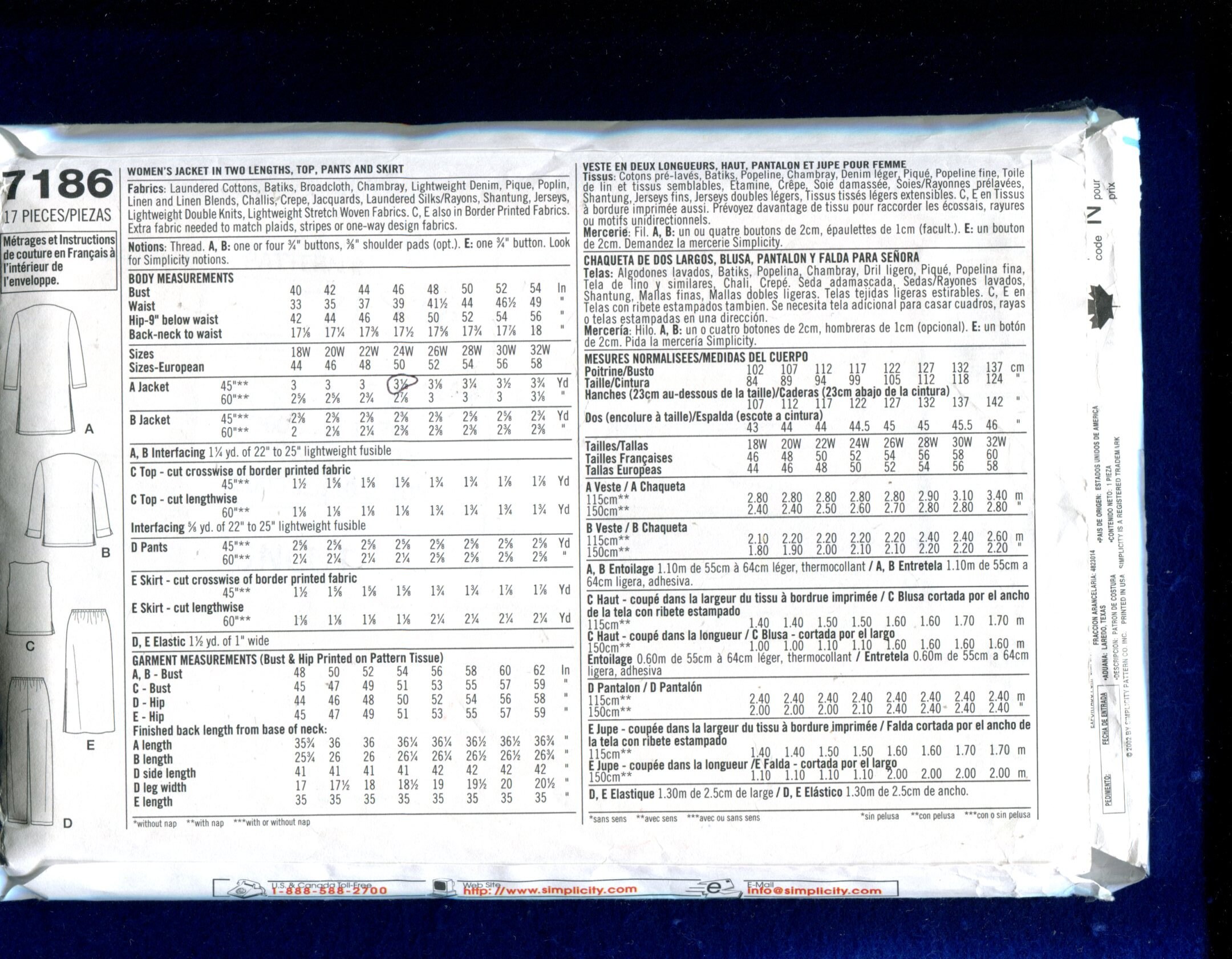 Simplicity 7186 Easy Fitting Wardrobe Pattern Size 18W to 24W UNCUT - Etsy