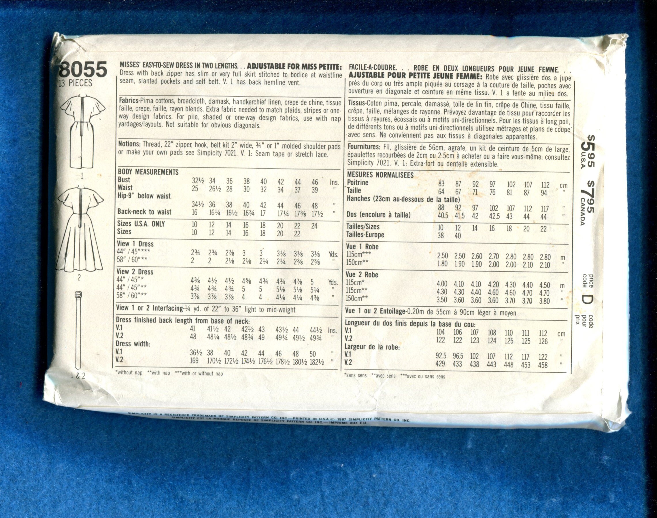 1980's Simplicity 8055 Sultry Designer Butterfly Sleeve Dresses Size 10 ...