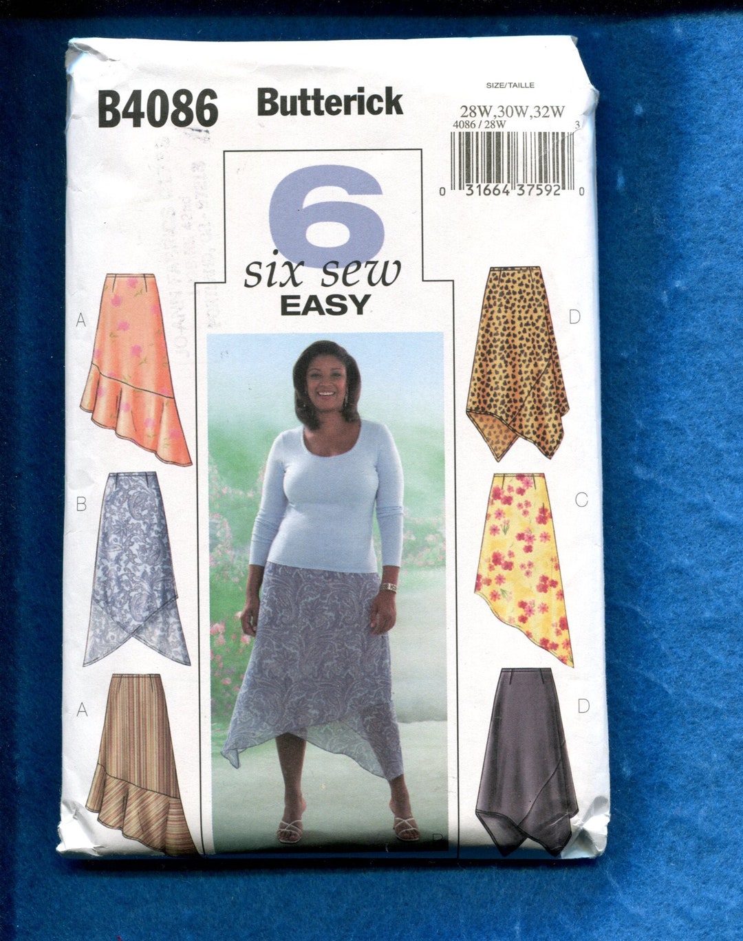 Butterick 4086 High Low Hemline Easy Fitting Skirts Pattern Size 28W ...