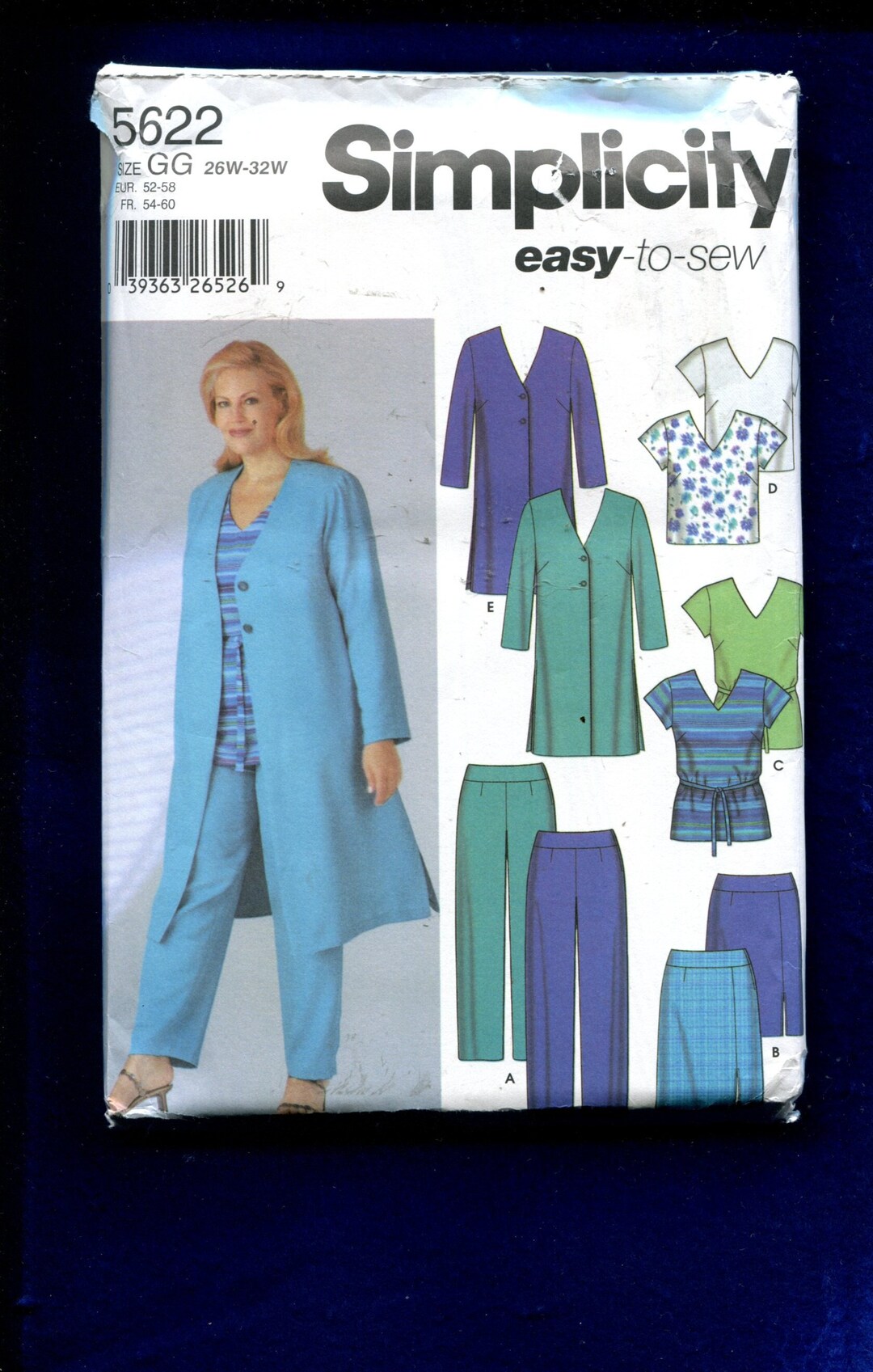 Simplicity 5622 Easy Fitting Duster Tee Tops Slim Skirt & Pants Pattern ...