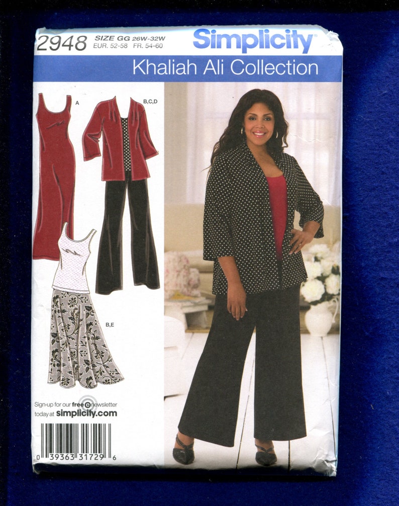 Simplicity 2948 Khaliah Ali Easy Fitting Tank Dress Jacket Pants Skirt ...