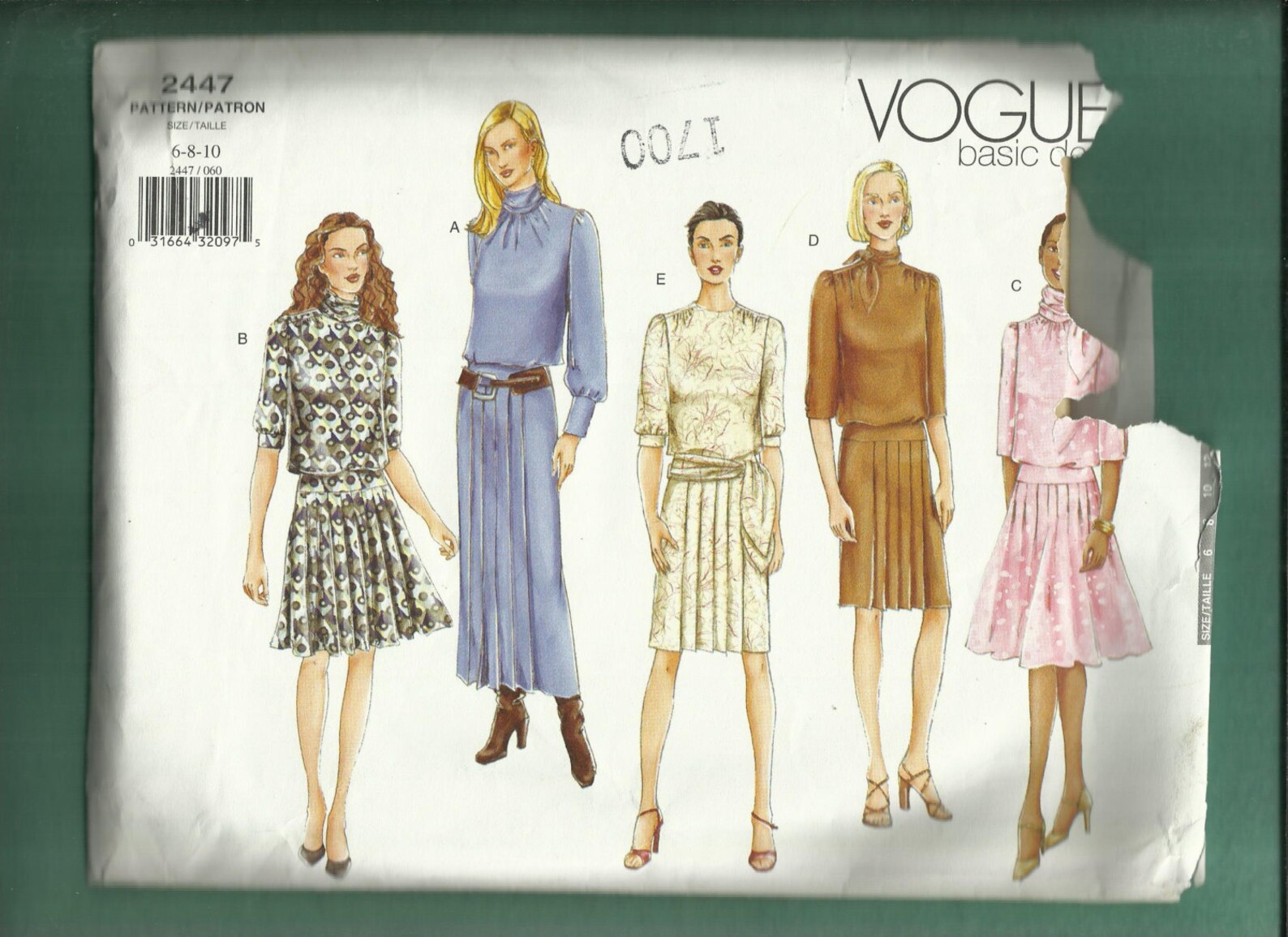 Vogue 2447 Drop Waist Dress With Pleated Skirt & Sleeve Variations ...