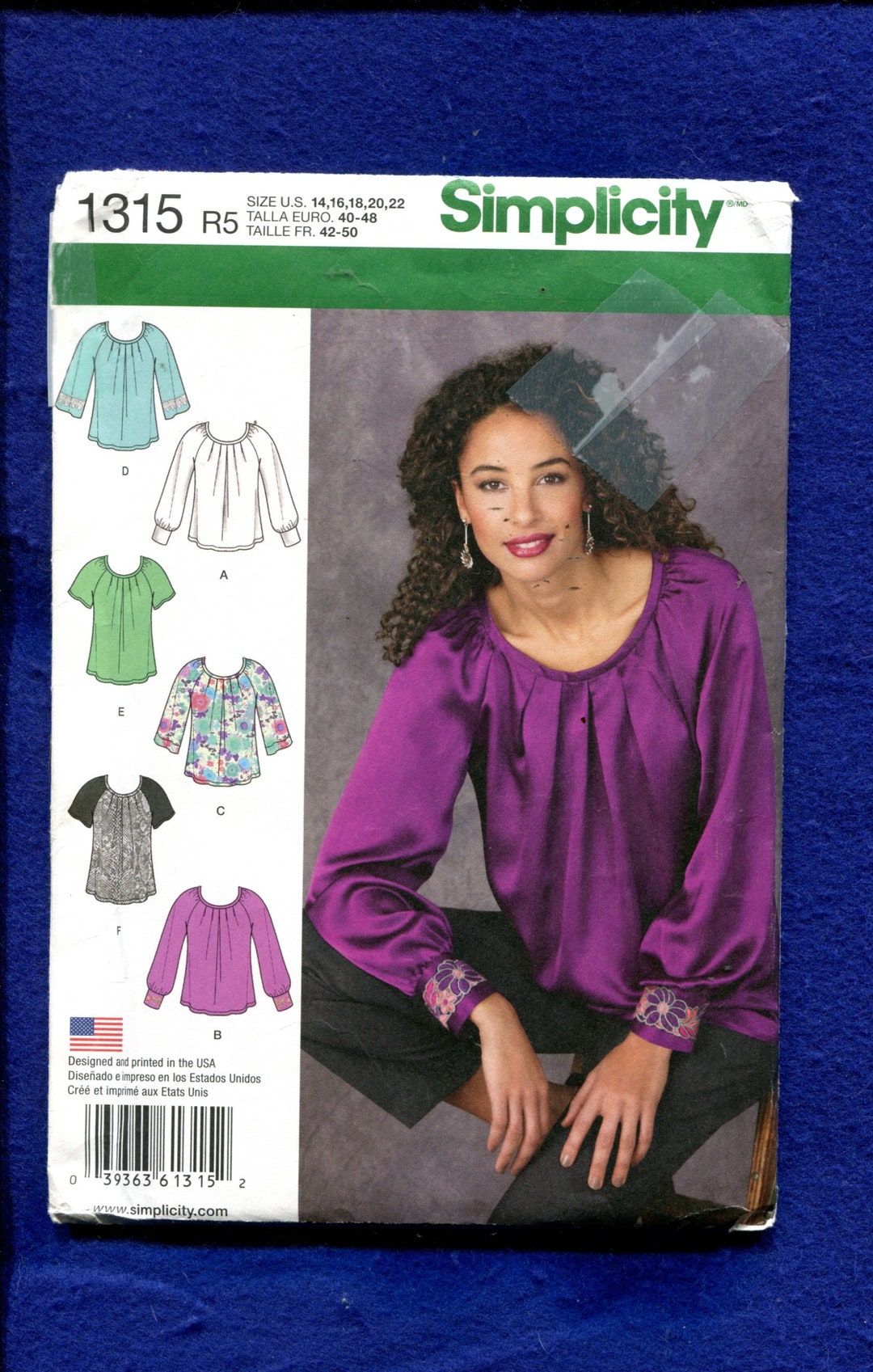 Simplicity 1315 Boho Chic Easy Fitting Blouses Pattern Size 14 to 22 ...