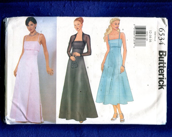 Butterick 6534 Flared Princess Seam Bridesmaid Dress & Shrug Size 12 ...