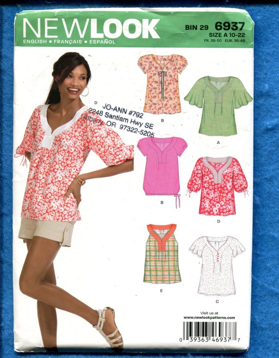 New Look 6937 Summer Time Tops Pattern Size 10 to 22 UNCUT | Etsy