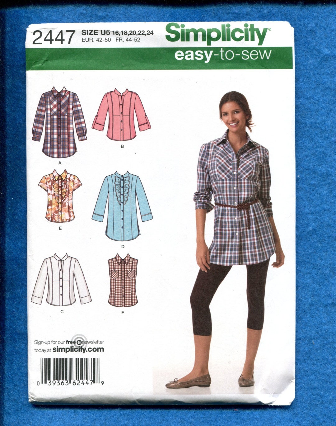 Simplicity 2447 Modern Princess Seam Shirts Pattern Size 16 to 24 UNCUT ...