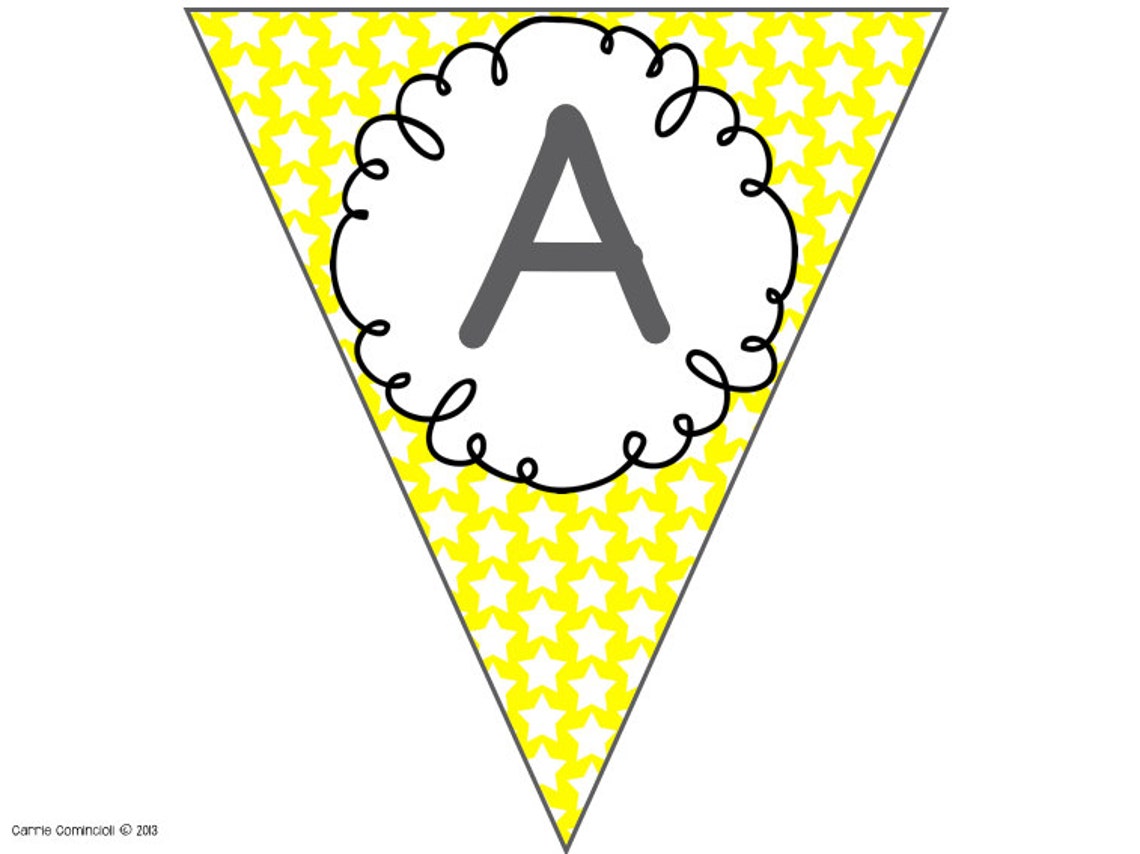 Alphabet and Number Bunting in Yellow and Gray With Polka Dots, Stripes ...