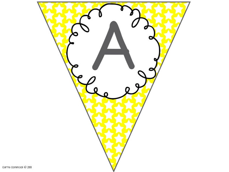 Alphabet and Number Bunting in Yellow and Gray With Polka Dots, Stripes ...