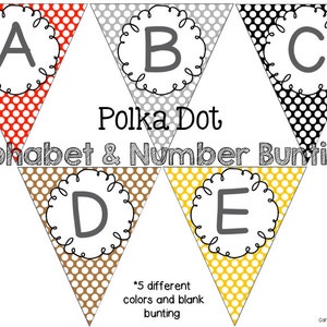 Alphabet and Number Bunting in Red, Gray, Black, Brown, and Gold Polka ...